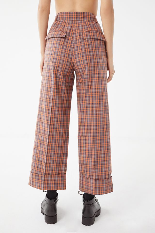 UO Plaid Deep Cuff Puddle Pant | Urban Outfitters