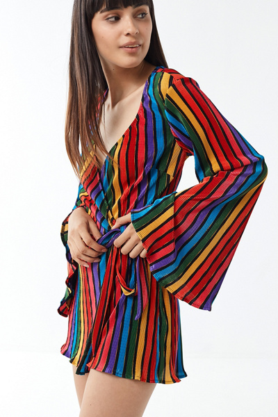 Show Me Your Mumu Caleb Rainbow Stripe Wrap Romper | Urban Outfitters