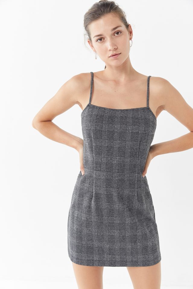 Saylor Plaid Straight-Neck Bodycon Dress | Urban Outfitters