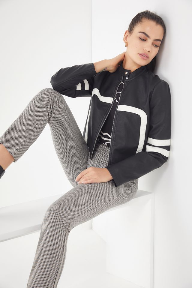 UO Faux Leather Colorblock Moto Jacket | Urban Outfitters