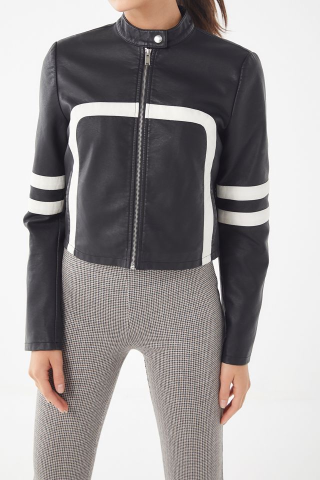 UO Faux Leather Colorblock Moto Jacket | Urban Outfitters