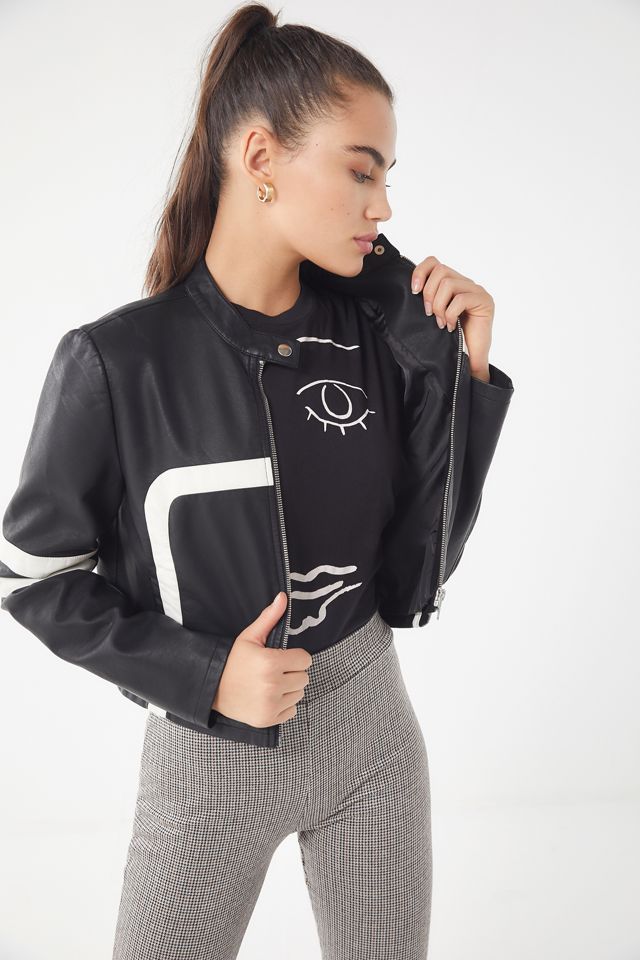 UO Faux Leather Colorblock Moto Jacket | Urban Outfitters