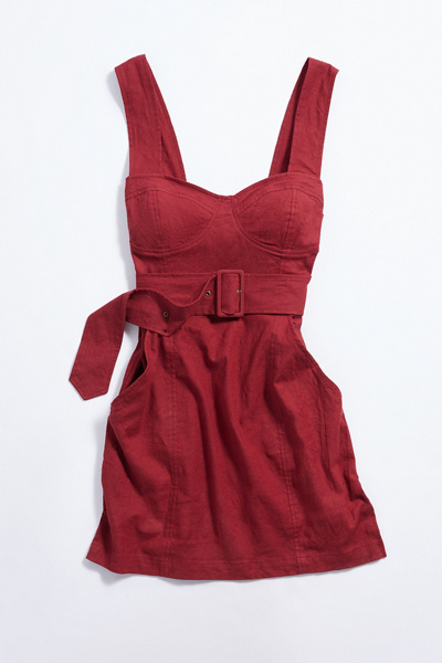 UO Angelique Belted Stretch Linen Dress | Urban Outfitters