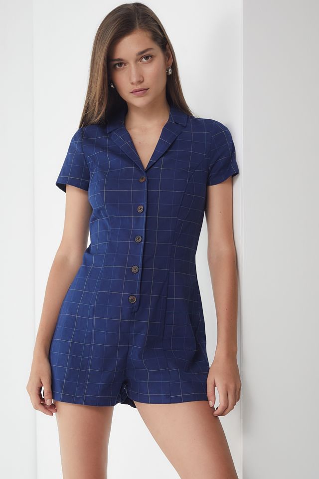 UO Sonata Plaid Button-Down Romper | Urban Outfitters