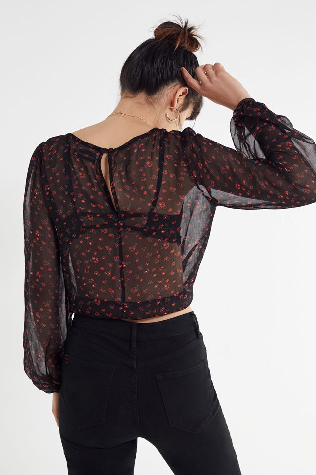 UO Hawthorne Floral Sheer Cropped Top | Urban Outfitters