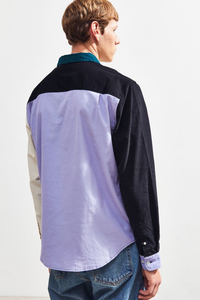 UO Long Sleeve Colorblocked Corduroy Button-Down Shirt | Urban Outfitters