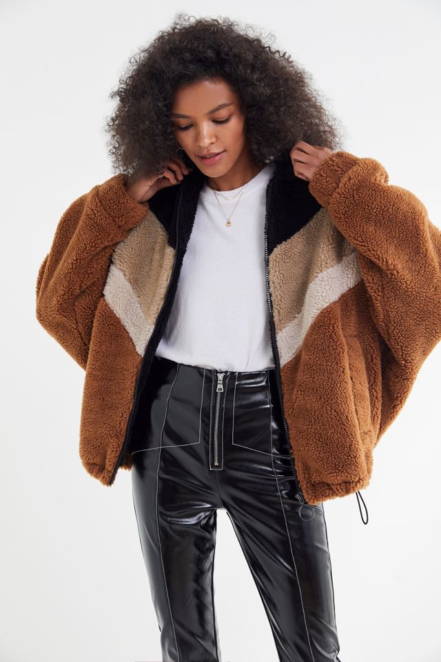 UO Chevron Zip-Front Teddy Jacket | Urban Outfitters Canada