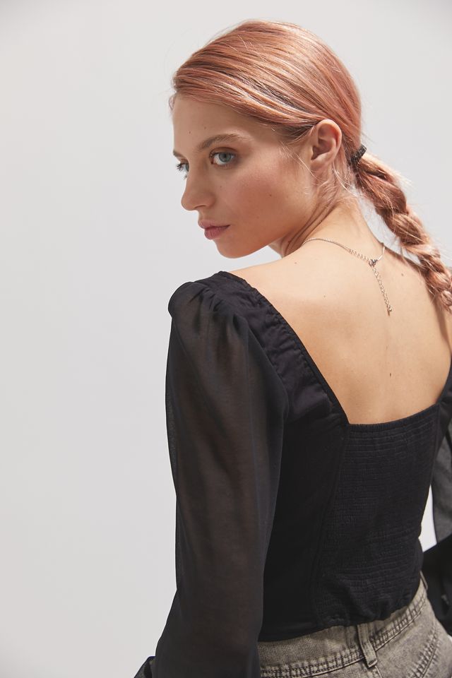UO Lena Sheer Sleeve Square Neck Blouse | Urban Outfitters Canada UO Lena Sheer Sleeve Square Neck Blouse | Urban Outfitters Canada