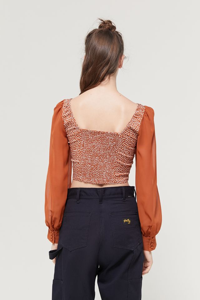 UO Lena Sheer Sleeve Square Neck Cropped Blouse | Urban Outfitters UO Lena Sheer Sleeve Square Neck Cropped Blouse | Urban Outfitters