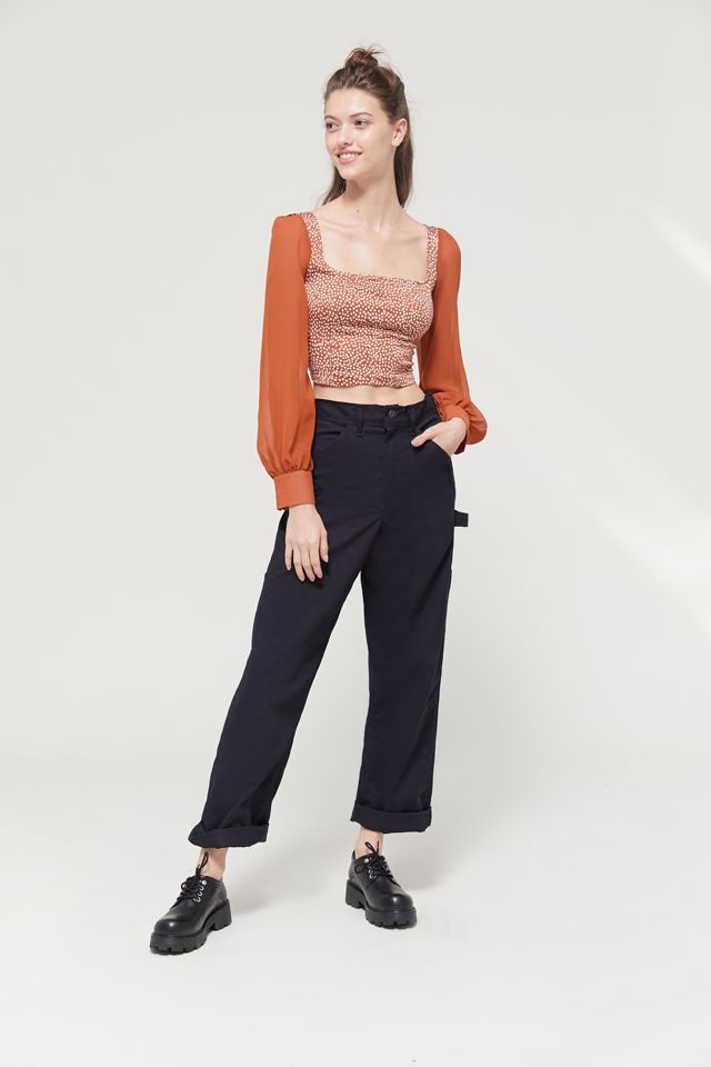 UO Lena Sheer Sleeve Square Neck Cropped Blouse | Urban Outfitters UO Lena Sheer Sleeve Square Neck Cropped Blouse | Urban Outfitters