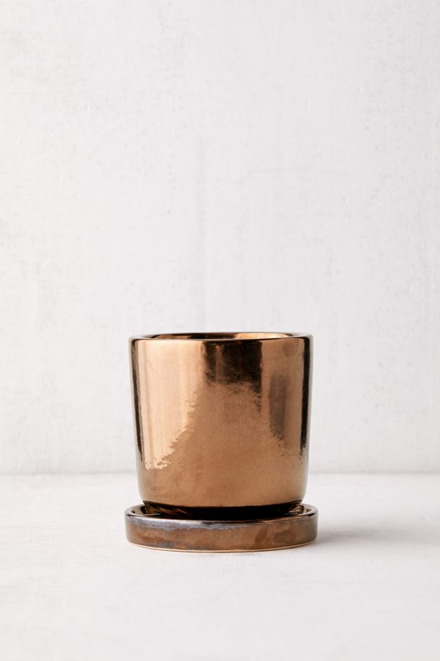 Parker Metallic Glazed 6” Planter + Drainage Tray | Urban Outfitters Parker Metallic Glazed 6” Planter + Drainage Tray | Urban Outfitters