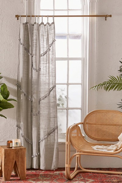 Greta Grey Fringed Window Panel | Urban Outfitters