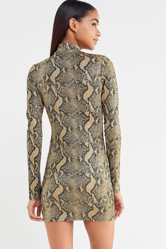 UO Shimmer Snake Print Mock-Neck Mini Dress | Urban Outfitters