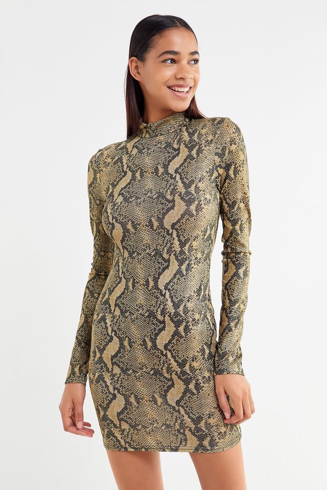 UO Shimmer Snake Print Mock-Neck Mini Dress | Urban Outfitters