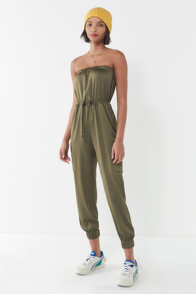 UO Elise Satin Strapless Jumpsuit | Urban Outfitters