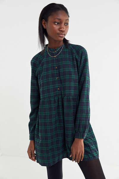UO Plaid Flannel Mini Shirt Dress | Urban Outfitters