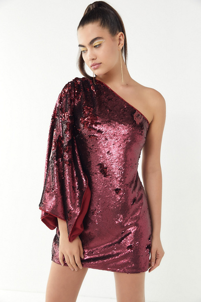 Keepsake No Signs Sequin One-Shoulder Mini Dress | Urban Outfitters