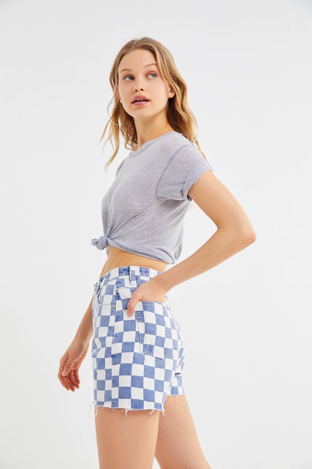 ZGY DENIM Hi Mum Checkered High-Waisted Short | Urban Outfitters