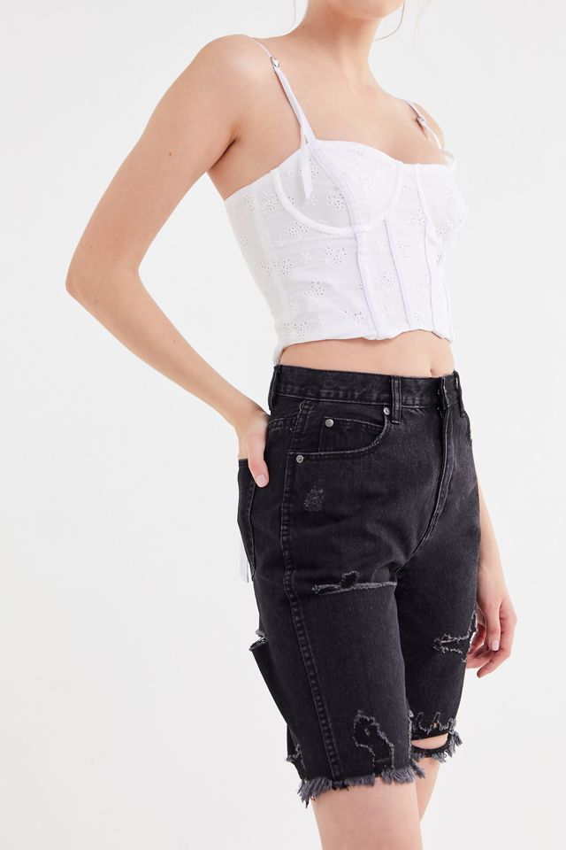 ZGY DENIM Sky High Destroyed Denim Bermuda Short - Black Jack | Urban ...