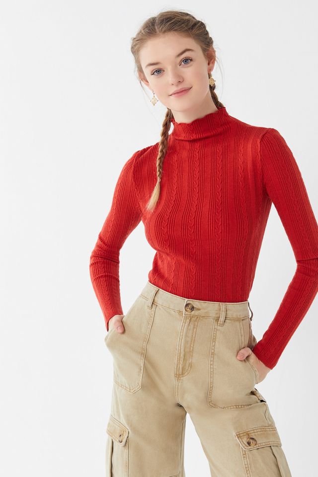 UO Drew Cable Knit Mock-Neck Sweater | Urban Outfitters