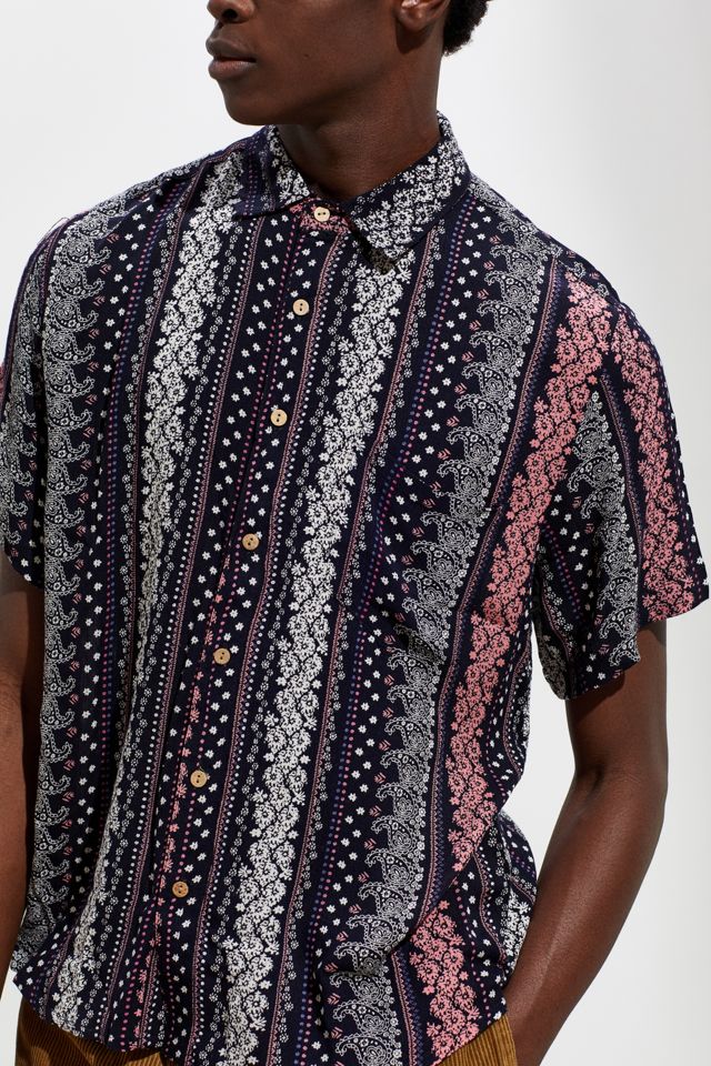 Raga Man Vertical Floral Short Sleeve Button-Down Shirt | Urban ...
