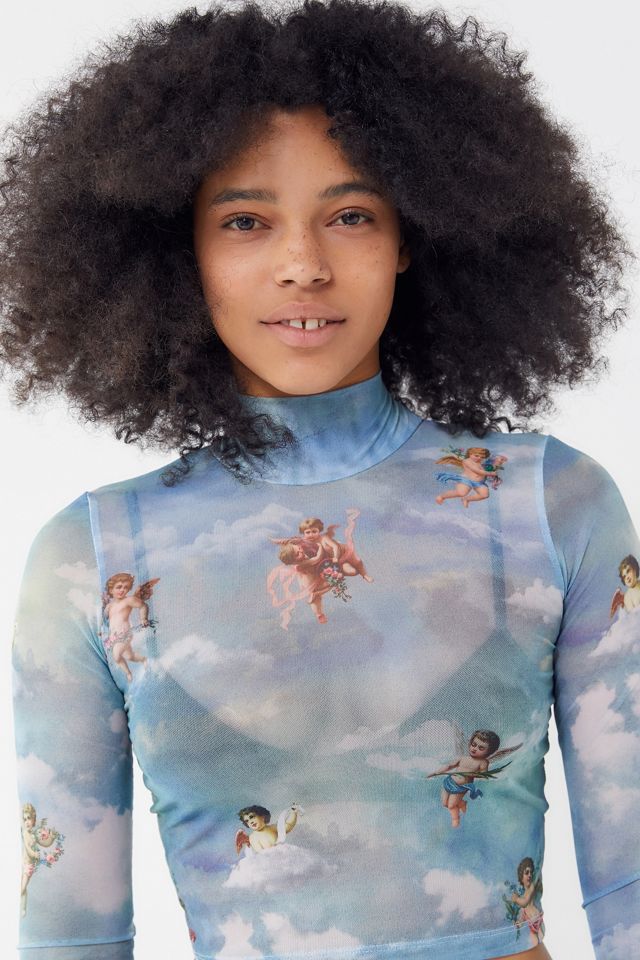 Motel Lara Cherub Mesh Cropped Top | Urban Outfitters