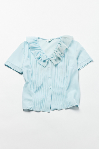 Vintage Baby Blue Button-Front Bow Blouse | Urban Outfitters