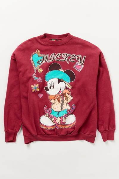 Vintage Maroon Mickey Mouse Crew-Neck Sweatshirt | Urban Outfitters