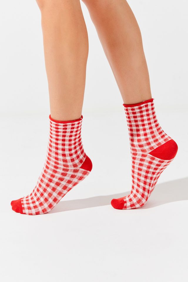 Gingham Roll Top Crew Sock | Urban Outfitters