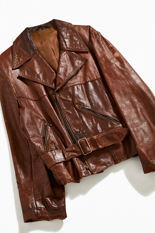 Vintage Caramel Leather Moto Jacket | Urban Outfitters Canada