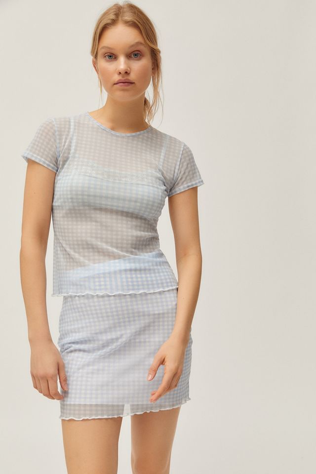 Daisy Street Gingham Sheer Short Sleeve Top | Urban Outfitters