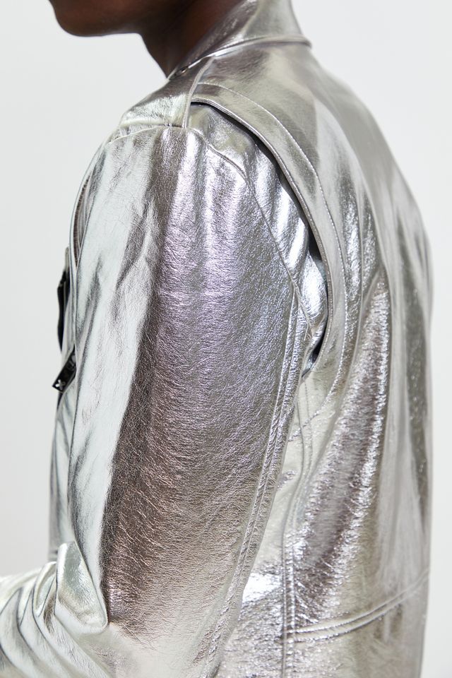 Tripp NYC Metallic Faux Leather Moto Jacket | Urban Outfitters