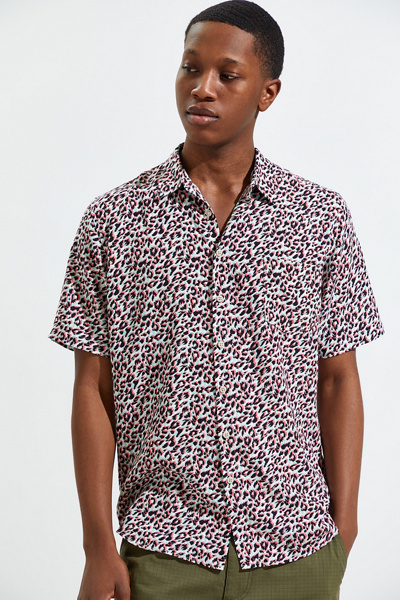 Barney Cools Leopard Holiday Short Sleeve Button-Down Shirt | Urban ...