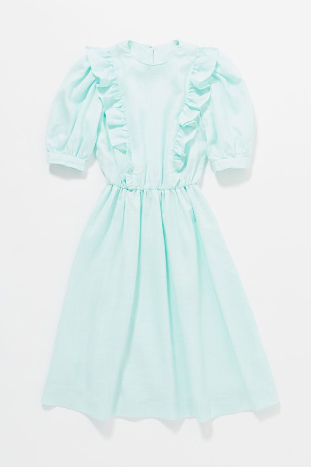 Vintage Mint Linen Ruffle Midi Dress | Urban Outfitters