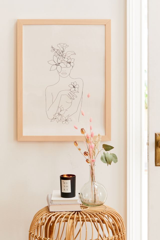 Nadja Line Art Woman With Flowers IV Art Print