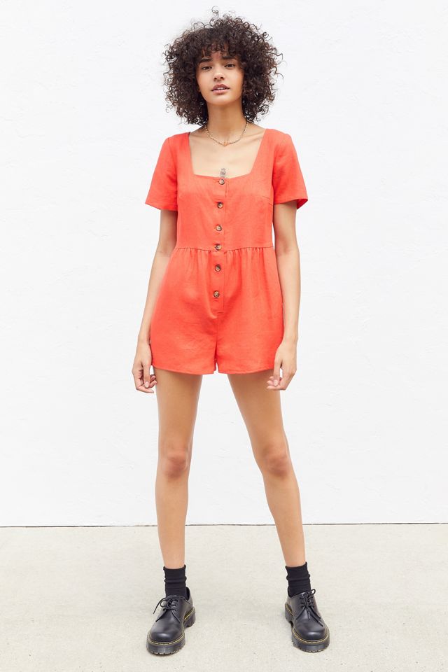Urban Renewal Remnants Linen Button-Front Romper | Urban Outfitters Urban Renewal Remnants Linen Button-Front Romper | Urban Outfitters