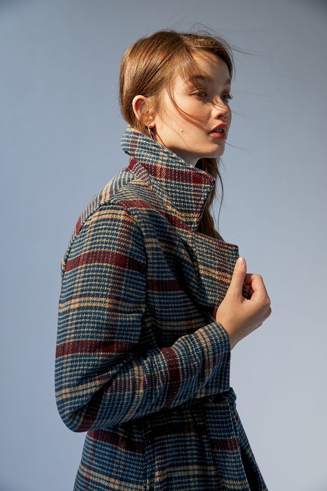 UO Frenchie Checkered Fringe Wrap Coat | Urban Outfitters