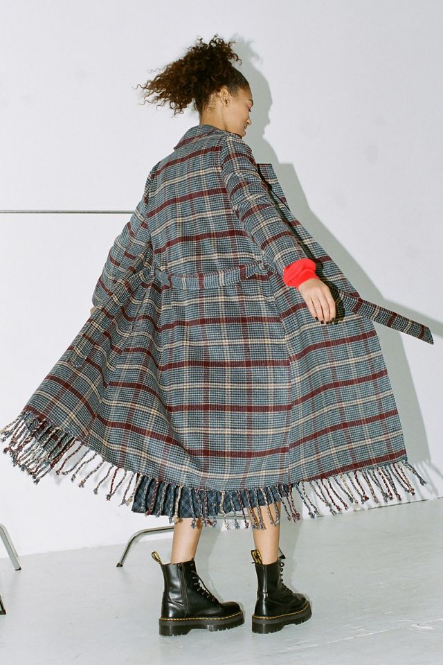 UO Frenchie Checkered Fringe Wrap Coat | Urban Outfitters