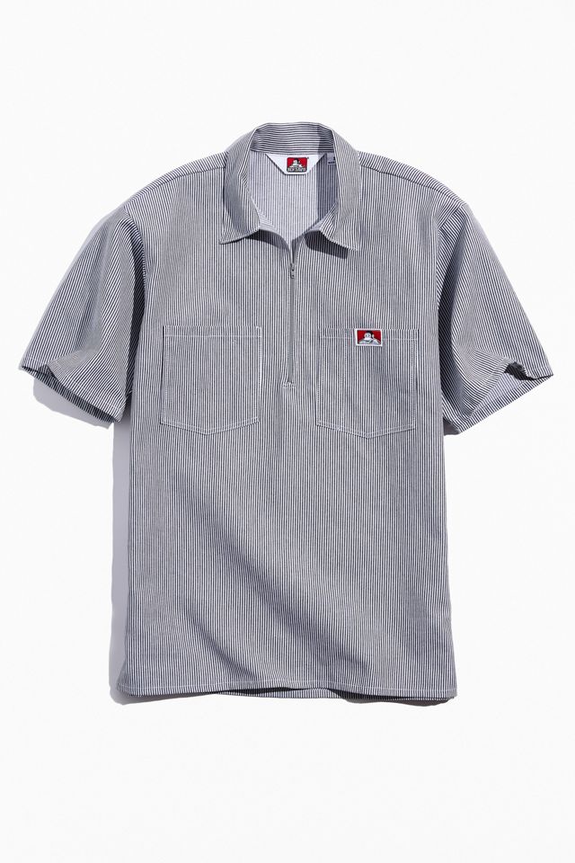 Ben Davis Stripe Short Sleeve Quarter-Zip Work Shirt | Urban Outfitters ...