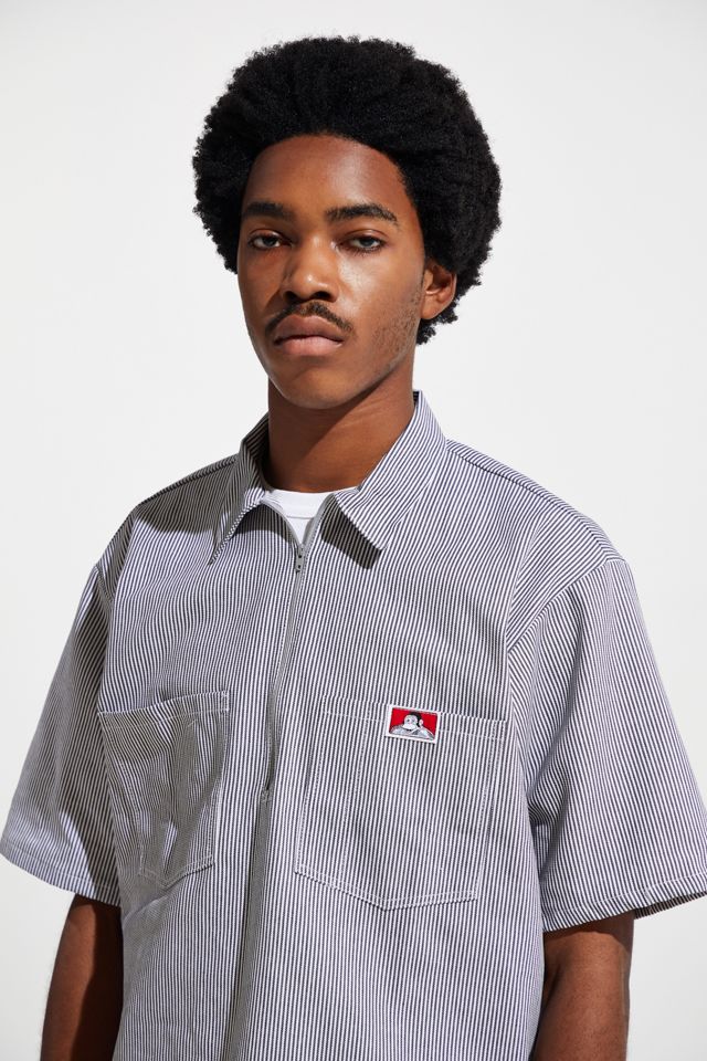 Ben Davis Stripe Short Sleeve Quarter-Zip Work Shirt | Urban Outfitters ...