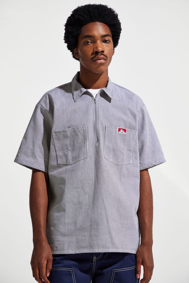 Ben Davis Stripe Short Sleeve Quarter-Zip Work Shirt | Urban Outfitters ...