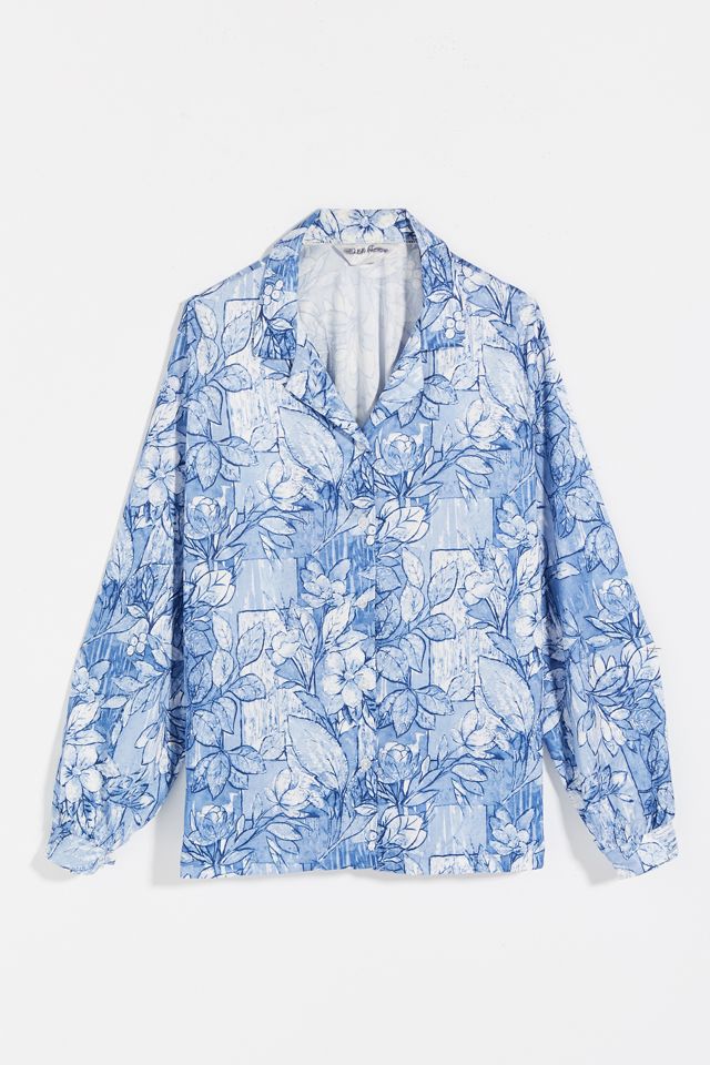 Vintage Blue Tonal Floral Button-Down Shirt | Urban Outfitters