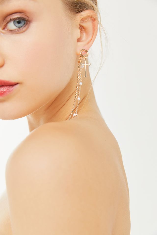 Rhinestone Cross Front/Back Earring | Urban Outfitters