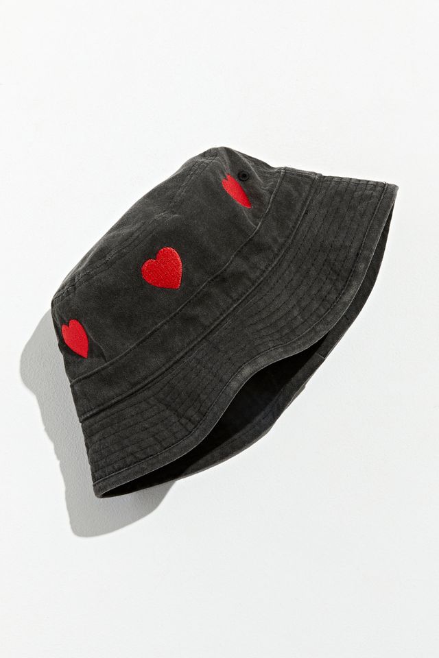 Embroidered Repeat Heart Overdyed Bucket Hat | Urban Outfitters