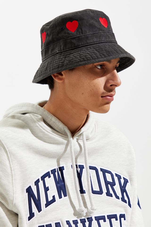 Embroidered Repeat Heart Overdyed Bucket Hat | Urban Outfitters