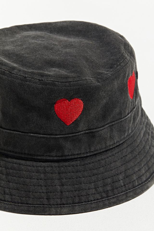 Embroidered Repeat Heart Overdyed Bucket Hat | Urban Outfitters