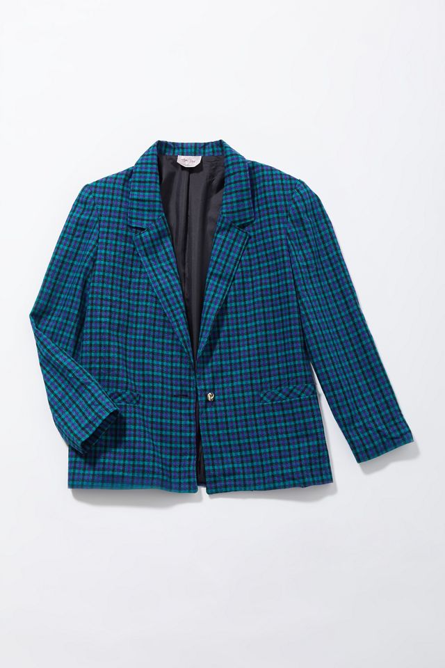 Vintage Aqua Plaid Blazer | Urban Outfitters Canada