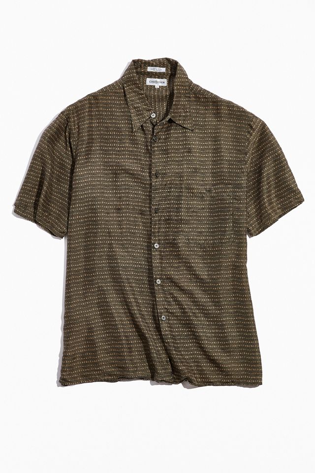 Vintage Green Patterned Silk Button-Down Shirt | Urban Outfitters