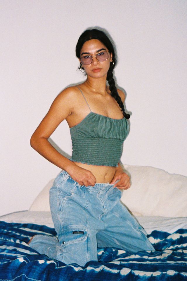 UO Emma Cupro Smocked Cami | Urban Outfitters UO Emma Cupro Smocked Cami | Urban Outfitters