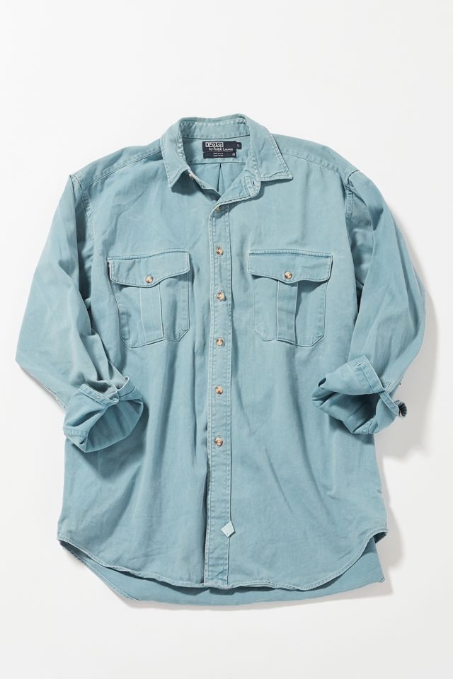 Vintage Polo Ralph Lauren Blue Heavyweight Button-Down Shirt | Urban ...